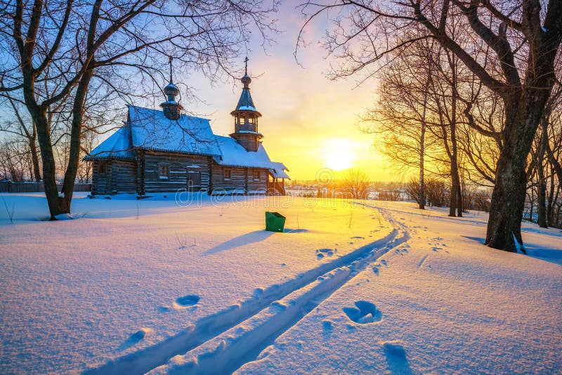 Russian winter sunset stock image. Image of outdoors, birch - 6240899