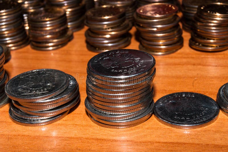 Russian Coins Stacked on the Table Stock Photo - Image of emblem ...