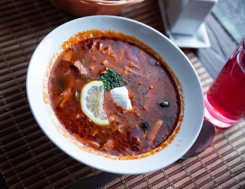 Russian Cuisine - Solyanka Soup with Ingredients Stock Photo - Image of ...