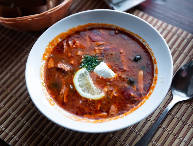 Russian Cuisine - Solyanka Soup with Ingredients Stock Photo - Image of ...