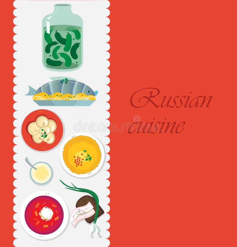 Russian Cuisine. Template for Menu with Cooking Utensils and Food Stock ...