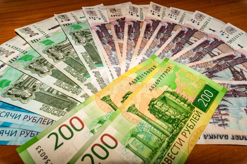 Russian Currency, Bills, Like a Fan on the Table Stock Image - Image of ...