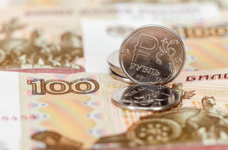 Russian Currency, Rouble: Banknotes and Coins Stock Photo - Image of ...
