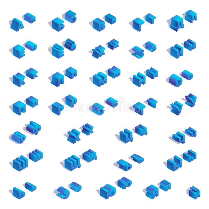Russian or Cyrillic Isometric Square Blue Alphabet with Shadows Stock ...