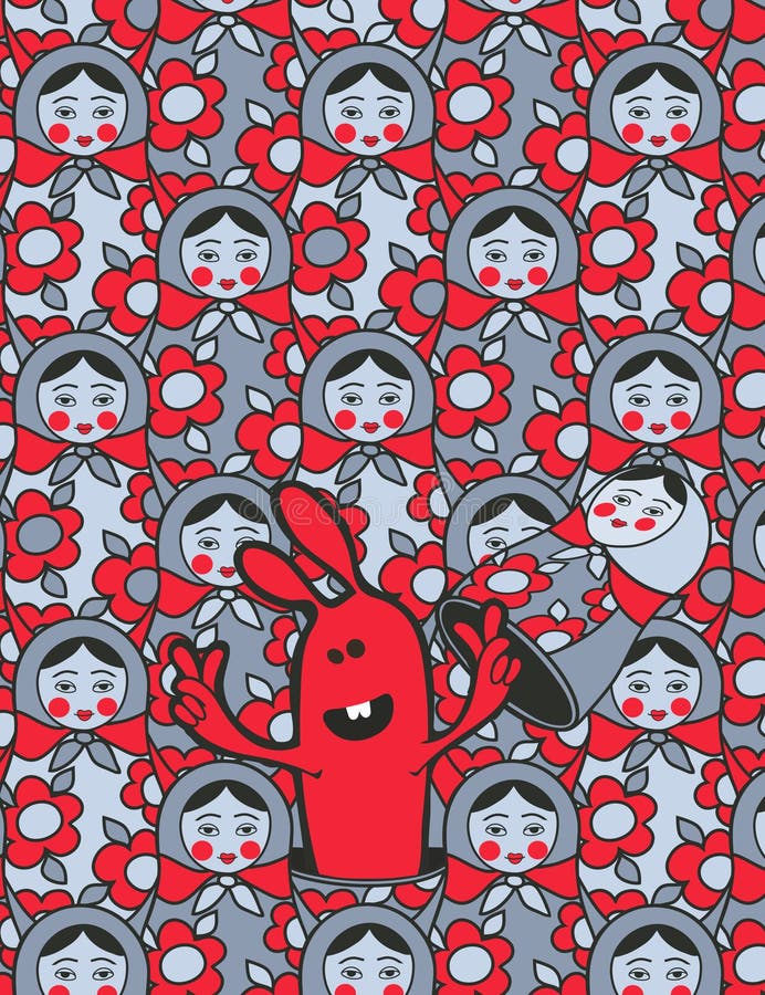 Russian Dolls with Rabbit Cartoon Figure Stock Vector - Illustration of ...