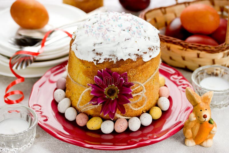 Russian Easter Bread Kulich Paska Decorated with Icing Stock Photo ...