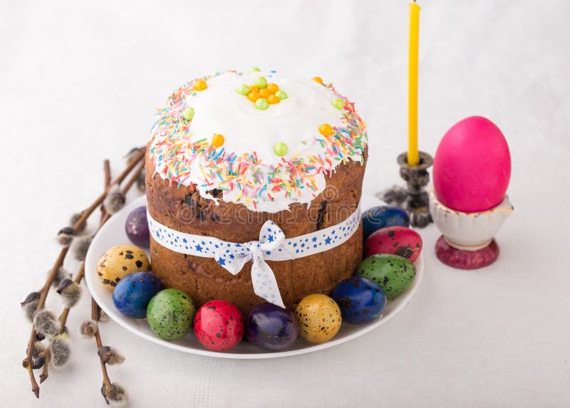Russian Easter Cake Kulich with Dyed Quail Eggs Stock Photo - Image of ...