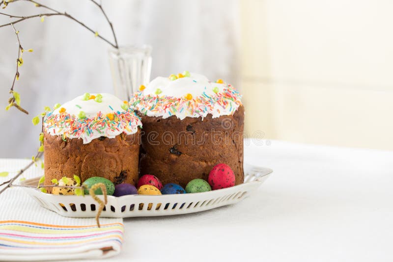 Russian Easter Cakes Kulich with Dyed Quail Eggs Stock Image - Image of ...