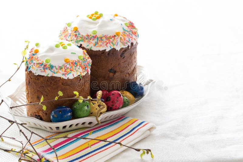 Russian Easter Cakes Kulich with Dyed Quail Eggs Stock Image - Image of ...