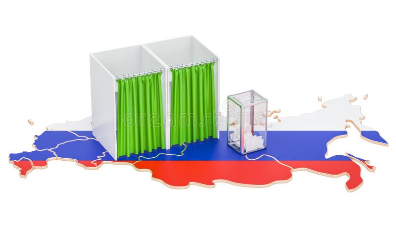 Russian Election Concept, Ballot Box and Voting Booths on the Ma Stock ...