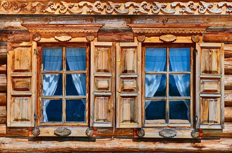 Russian Ethnic Vintage Wooden Windows Stock Photo - Image of russian ...