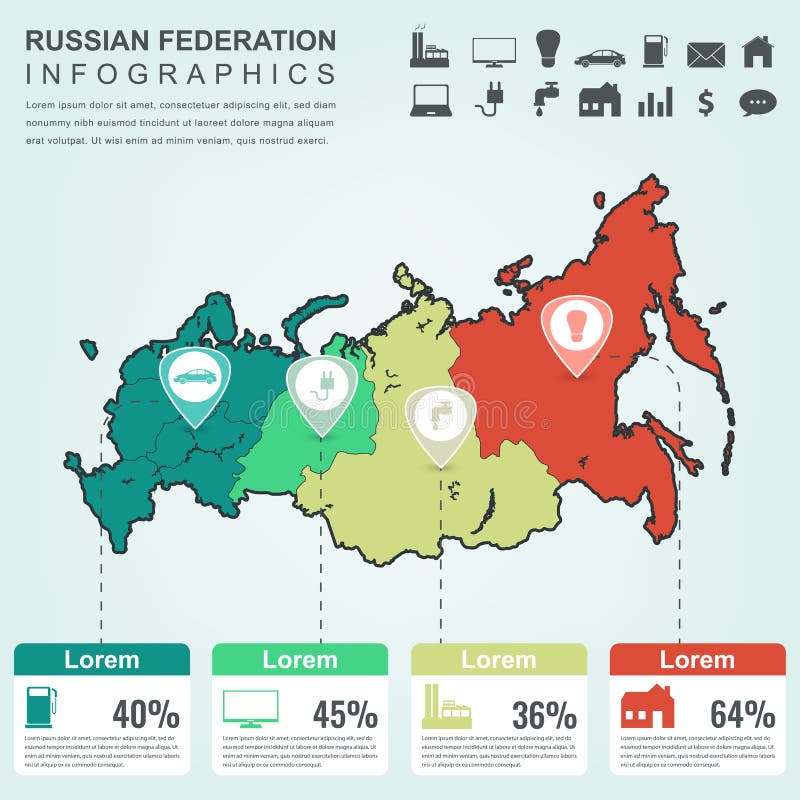 Russian Federation Map with Infographic Elements. Infographics Layouts ...