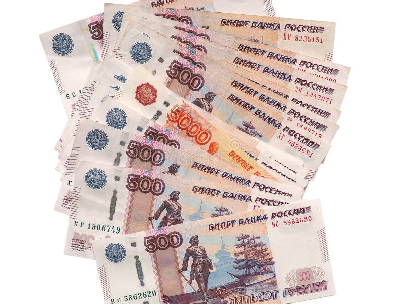 The Russian Five Thousand Ruble Note Looks Out from a Multitude of 500 ...
