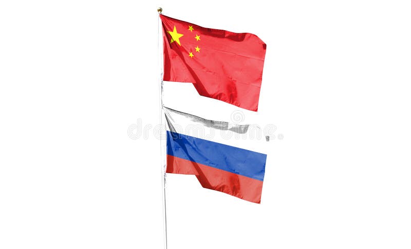 Russian Flag and Chinese Flag on the Cloudy Sky Stock Photo - Image of ...