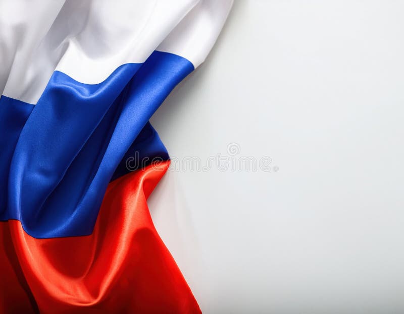 Russian Flag Draped Gracefully on a Light Surface in a Soft and Smooth ...