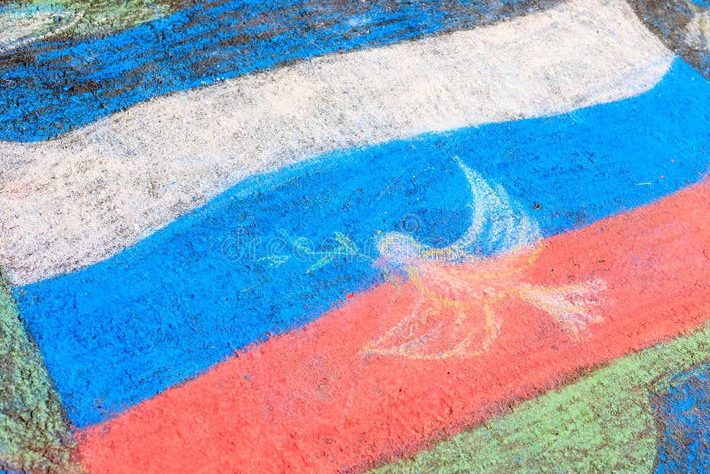 The Russian Flag is Drawn by a Child on the Pavement, a Temporary ...