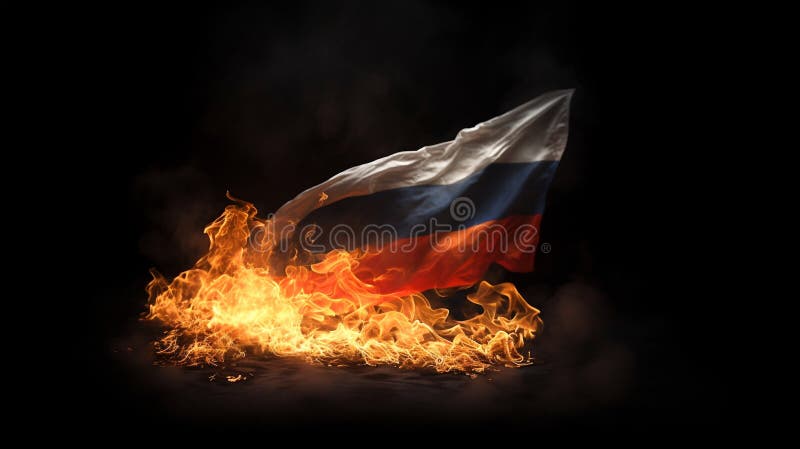 Russian Flag Engulfed in Fire. Generative Ai Stock Illustration ...