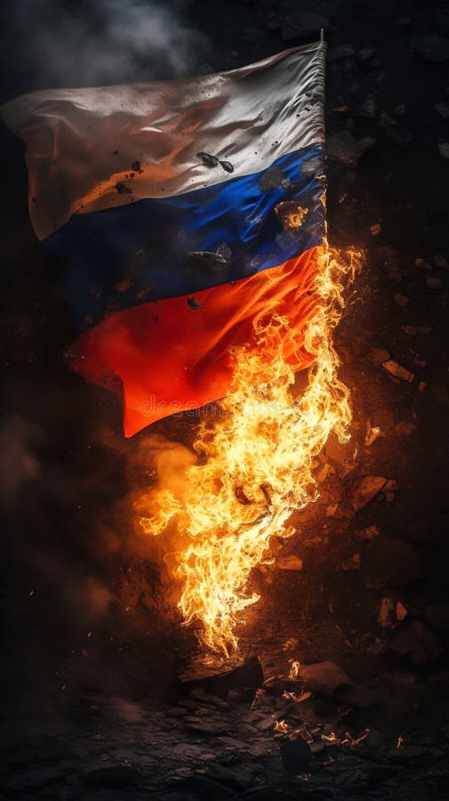 Russian Flag Engulfed in Fire. Generative Ai Stock Illustration ...