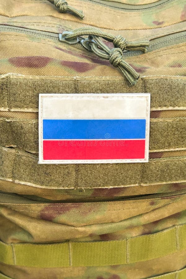 Russian Flag on Green Camoflage Duffel Bag Stock Image - Image of ...
