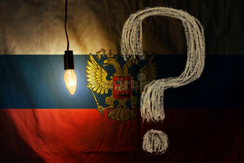 Russian Flag Lit by a Lamp with a Question Mark Stock Image - Image of ...