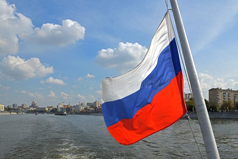 Russian Flag on Ship on Moscow River, Moscow, Russia Stock Image ...