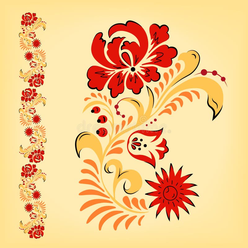 Russian Folk Floral Traditional Ornament Stock Vector - Illustration of ...