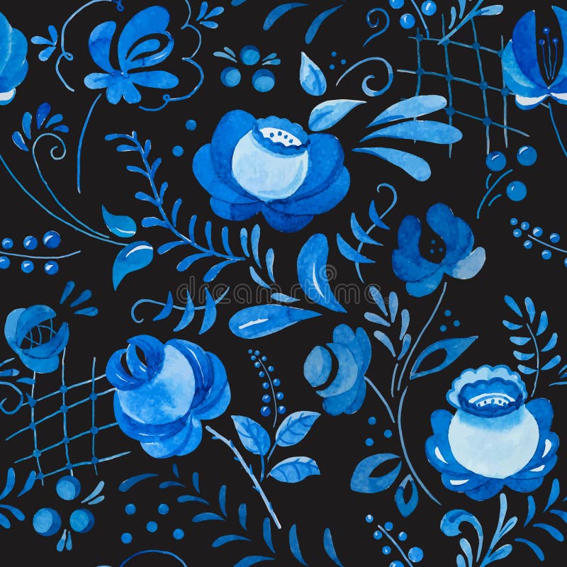 Russian gzhel pattern stock vector. Illustration of ornament - 58294751