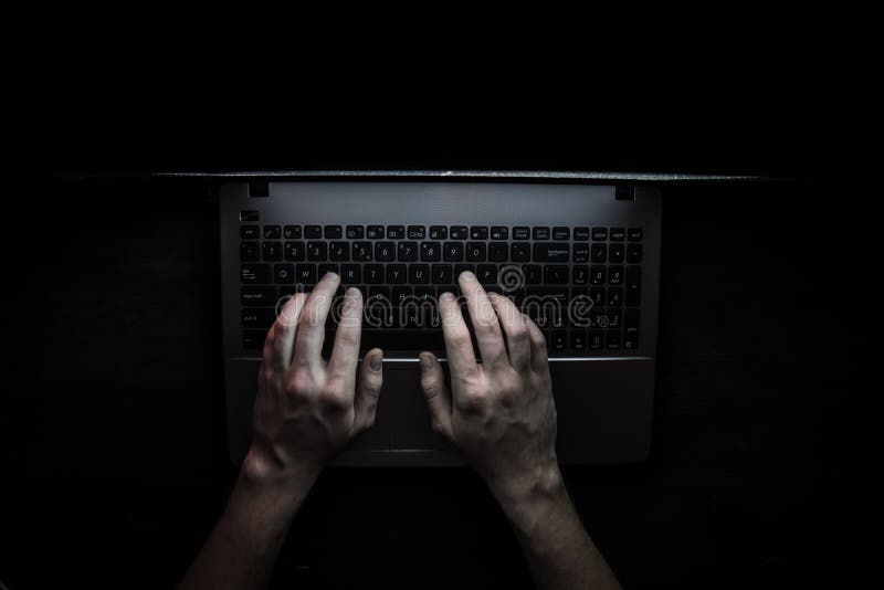 Russian Hacker Hacking the Server in the Dark Web, Deep Web. Top View ...