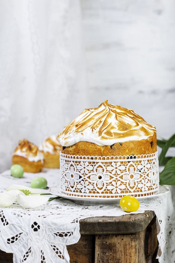 Russian Homemade Easter Cake with Raisins, Meringue Stock Photo - Image ...