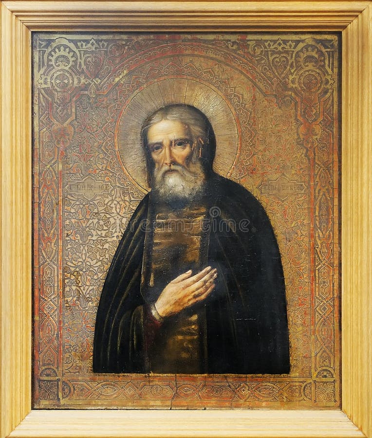 Russian Icon of Seraphim of Sarov Stock Photo - Image of paint ...