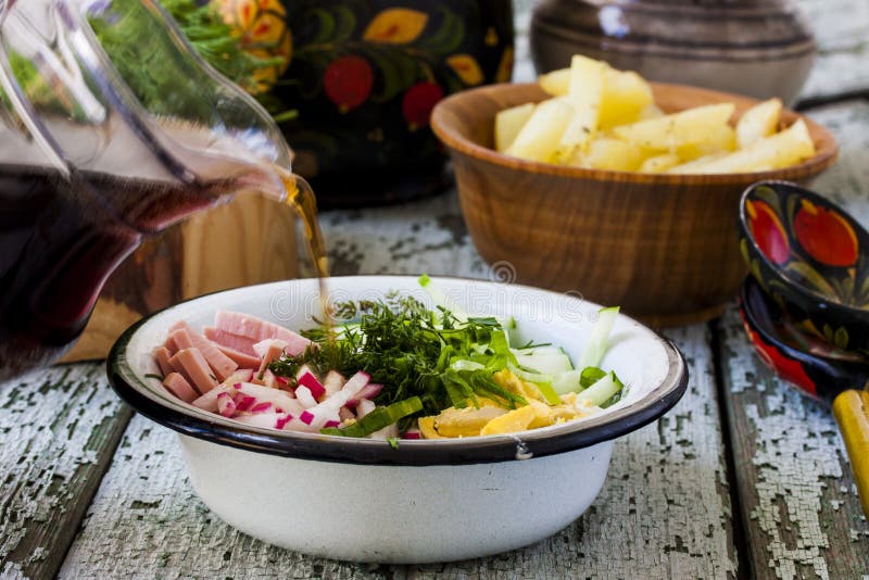 Russian Kvass Cold Soup with Vegetables Stock Photo - Image of onion ...