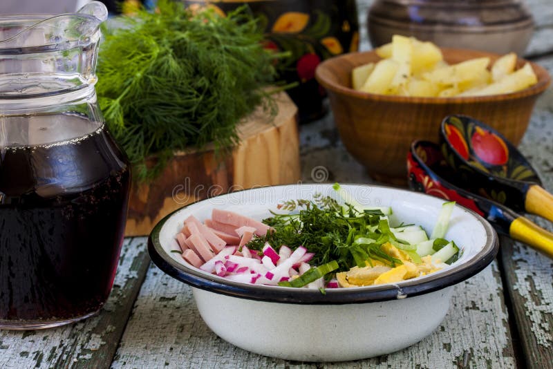 Russian Kvass Cold Soup with Vegetables Stock Photo - Image of bowl ...