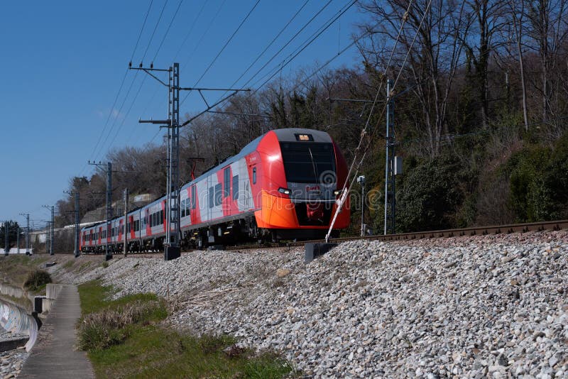 Russian Lastochka Train Rides Along the Coast Editorial Image - Image ...