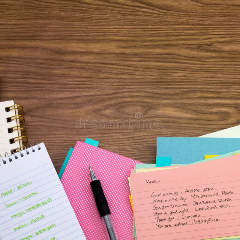 Russian; Learning New Language Writing Words on the Notebook Stock ...