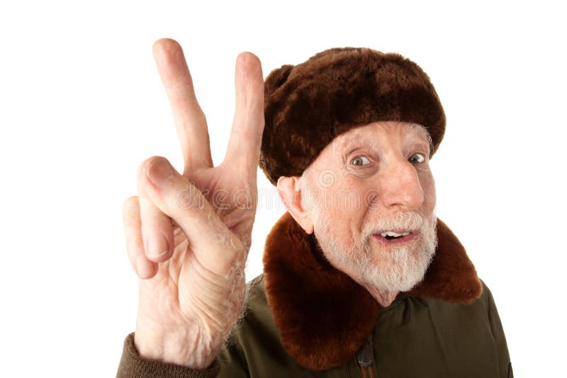 Russian Man in Fur Cap Making Peace Sign Stock Image - Image of jacket ...