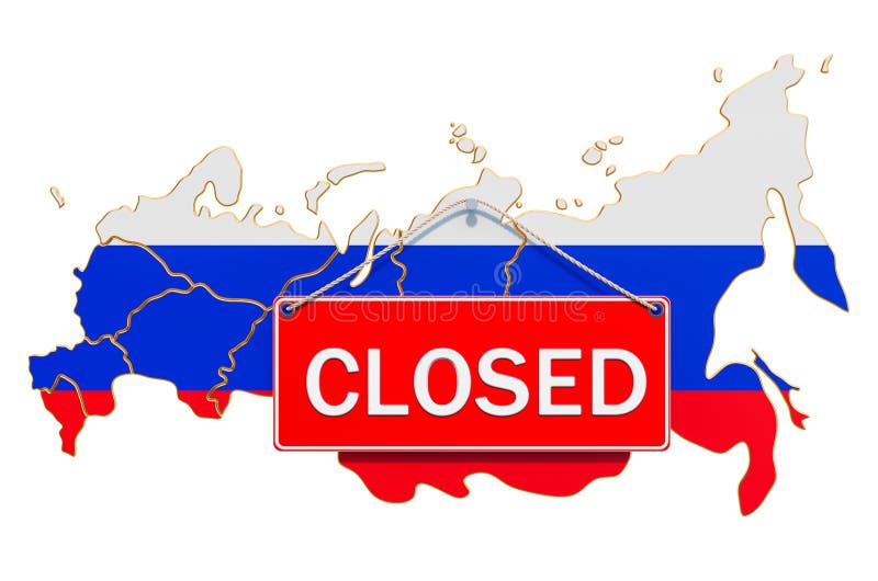 Russian Map with Closed Hanging Sign, Quarantine Concept. 3D Rendering ...