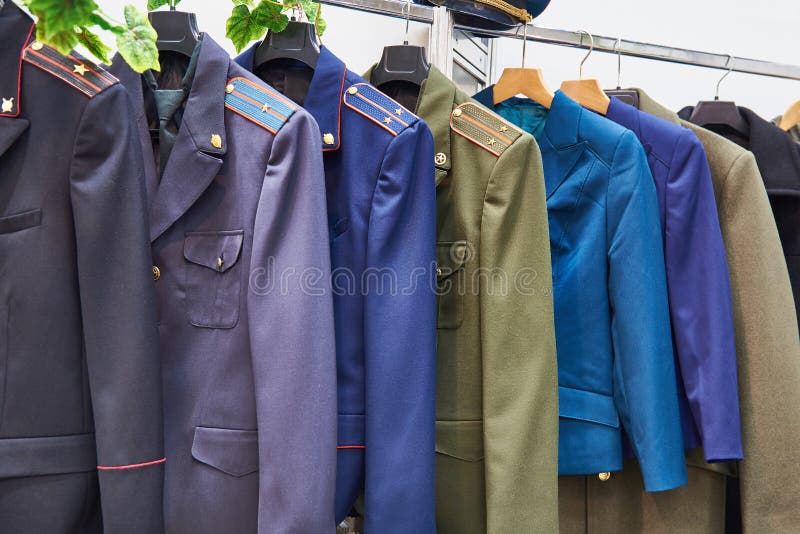 Russian Military Uniform on Hanger in Store Stock Photo - Image of ...