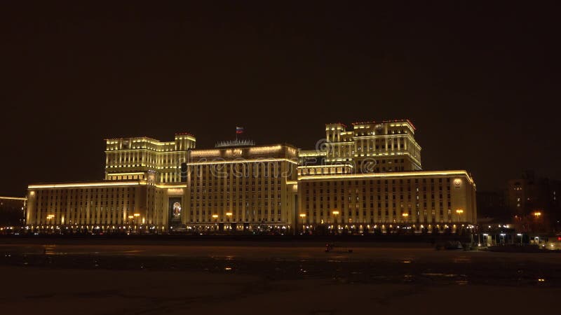 Russian MOD, Ministry of Defence at Night in Winter Editorial Photo ...
