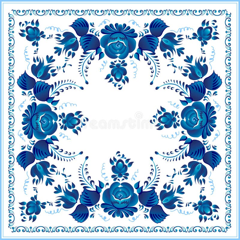 Russian National Blue Floral Pattern Stock Vector - Illustration of ...
