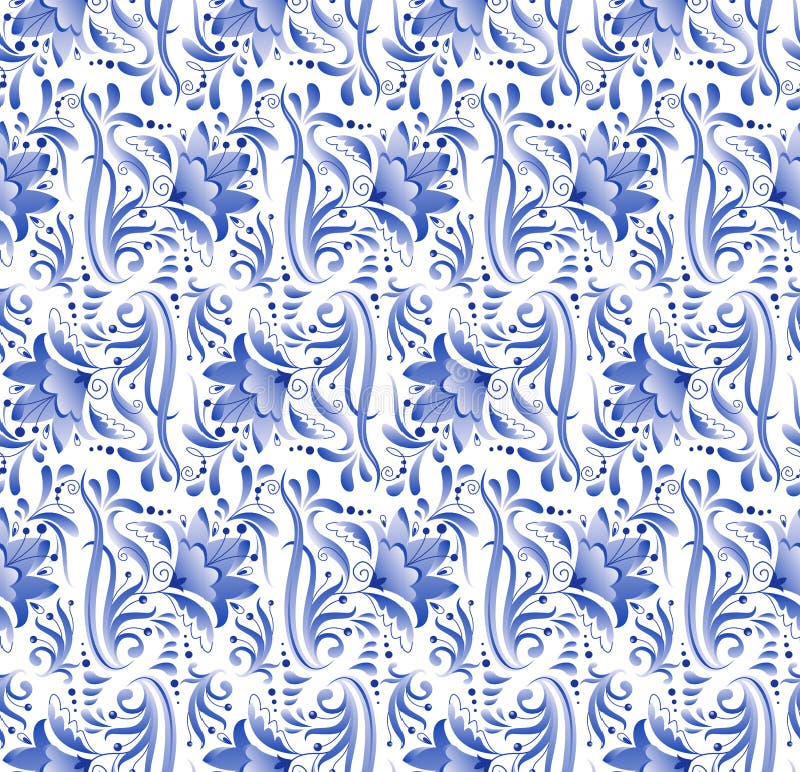 Russian National Blue Floral Pattern Stock Vector - Illustration of ...