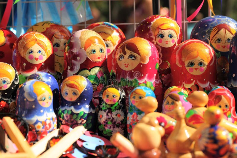 Russian Nested Dolls Matryoshka at the Fair Stock Photo - Image of hand ...