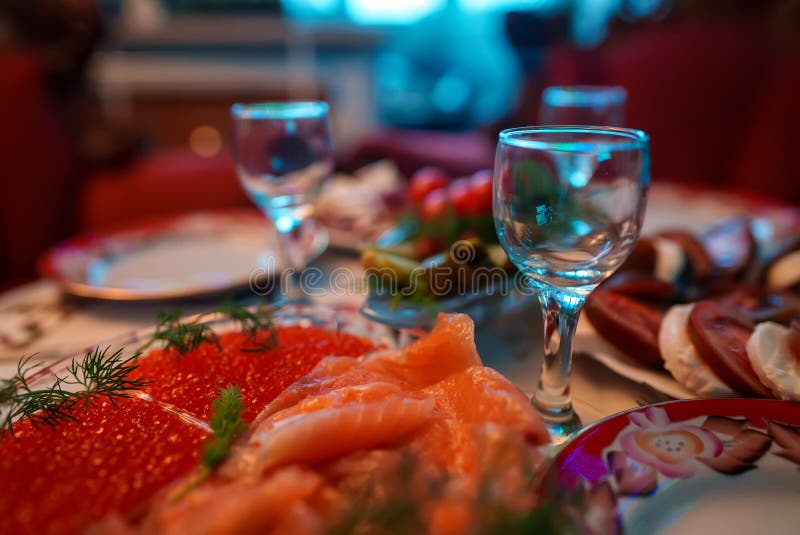 Russian New Year`s table. stock photo. Image of celebrate - 264850514