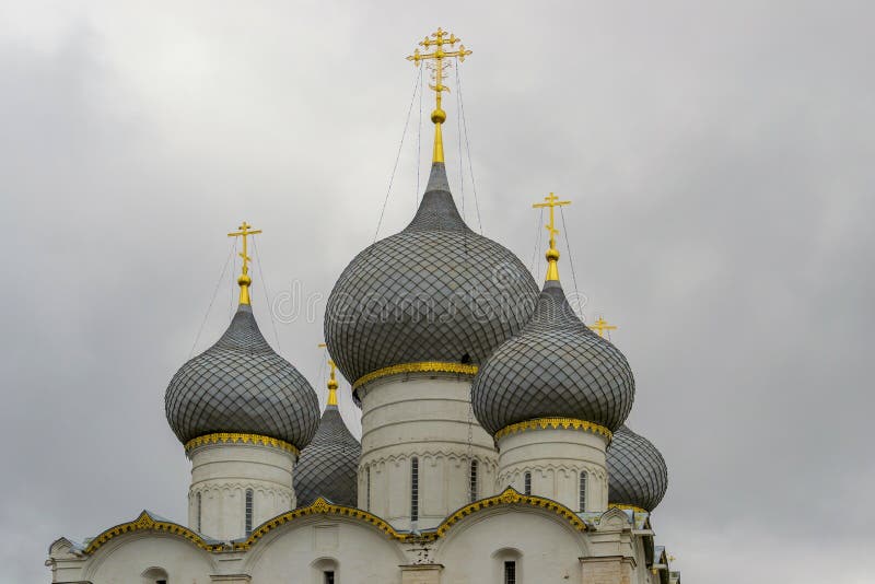 Russian Orthodox Church with Onion Domes. Rostov Kremlin Stock Image ...