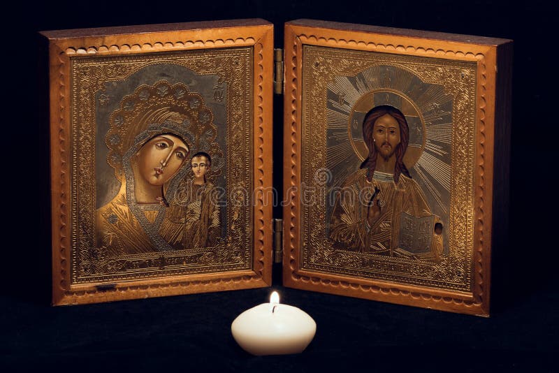 Russian Orthodox Icon on Black Background Stock Image - Image of ...