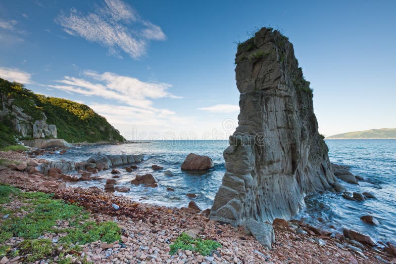 Russian, Primorye, Boulder on Sea Coast Stock Image - Image of enhanced ...