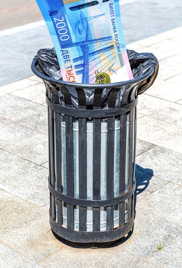 Russian Rouble Banknote in the Garbage Bin Stock Image - Image of ...