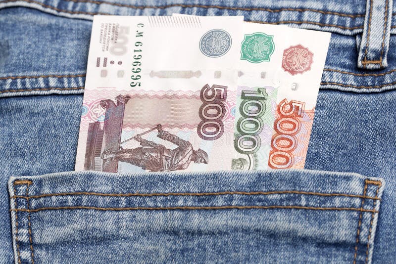 Russian Ruble in the Pocket of Blue Jeans Stock Photo - Image of money ...