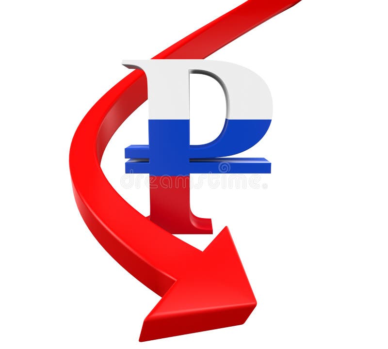 Russian Ruble Symbol and Red Arrow Stock Illustration - Illustration of ...