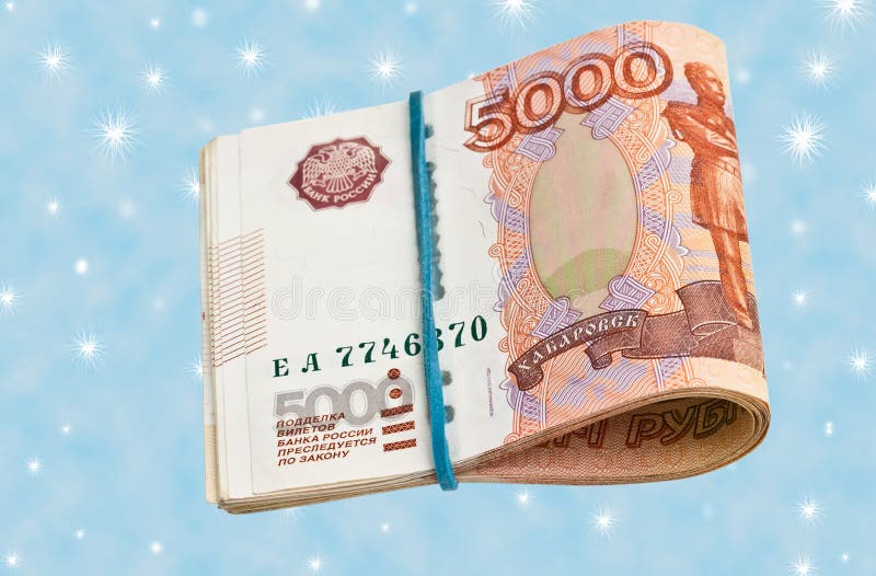 Russian 5000 Rubles Bank Note Blue Background Stock Photos - Free ...