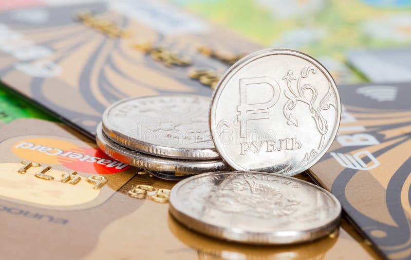 Russian Rubles Coins Over Different Credit Cards Editorial Stock Image ...